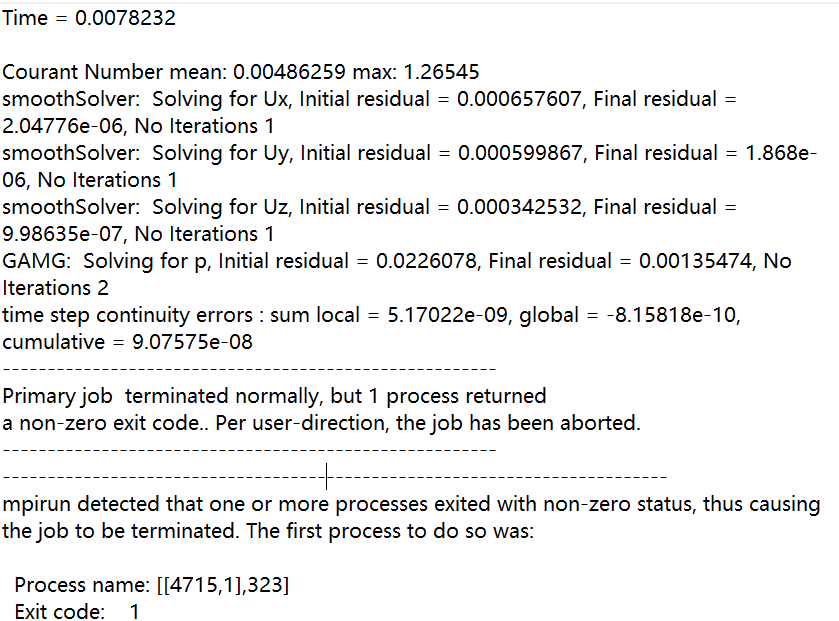 mpirun detected that one or more processes exited with non-zero status